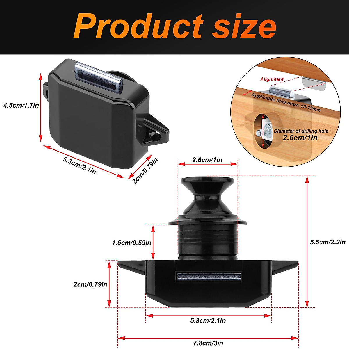 CXQamitao 5 Pack Push Button Latch Cabinet Door Catch Keyless Cupboard Locks for RV Motorhome Camper Caravan Home Yachts,Zinc Alloy&Black