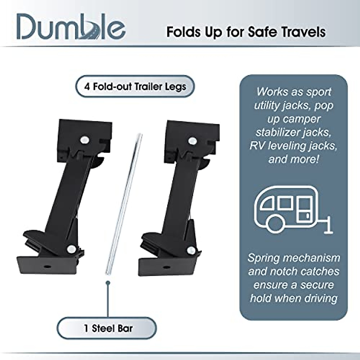 Dumble RV Stabilizer Jacks - 2pk 1300lb Cap Attachable Telescoping Travel Trailer Jack Stabilizer Stands and Jack Rod