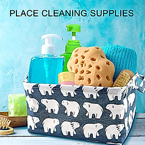 5 Pcs Foldable Storage Bin Basket,Foldable Container Organizer Fabric Storage Receive Baskets with Handle Cotton Linen Blend Storage Bins for Makeup, Book, Baby Toy,9.85x7.9x5.5 inch