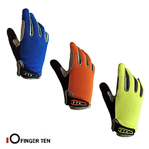 Cycling Gloves Kids Boys Girls Youth Full Finger Pair Bike Riding, Children Toddler Touch Screen Mountain Road Bicycle Warm Cold Weather Gel Padded, Color Blue Orange Age 2-11 (Blue, Small)