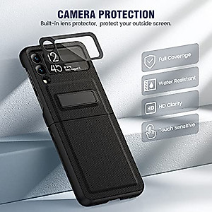 Caka Compatible for Galaxy Z Flip 3 5G Kickstand Case, Z Flip 3 Case with Camera Protector Hinge Protection Wireless Charging Cover Case for Samsung Galaxy Z Flip 3 (Carbon Fiber Black)