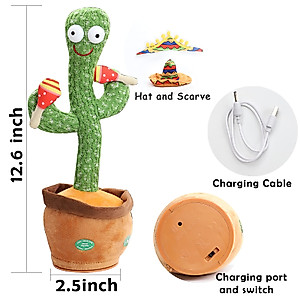 Dancing and Singing Cactus Toy，Repeat What You Said and Emit Colored Lights Cactus Toy，USB Charging, Sing 120 Songs, Fun Toy Gifts for Boys and Girls (Green)