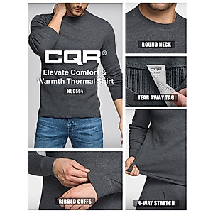 CQR Men's Long Sleeve Thermal Underwear Tops, Midweight Waffle Crewneck Shirt, Winter Cold Weather Thermal Shirts, 1 Piece of Top Dark Grey, XX-Large