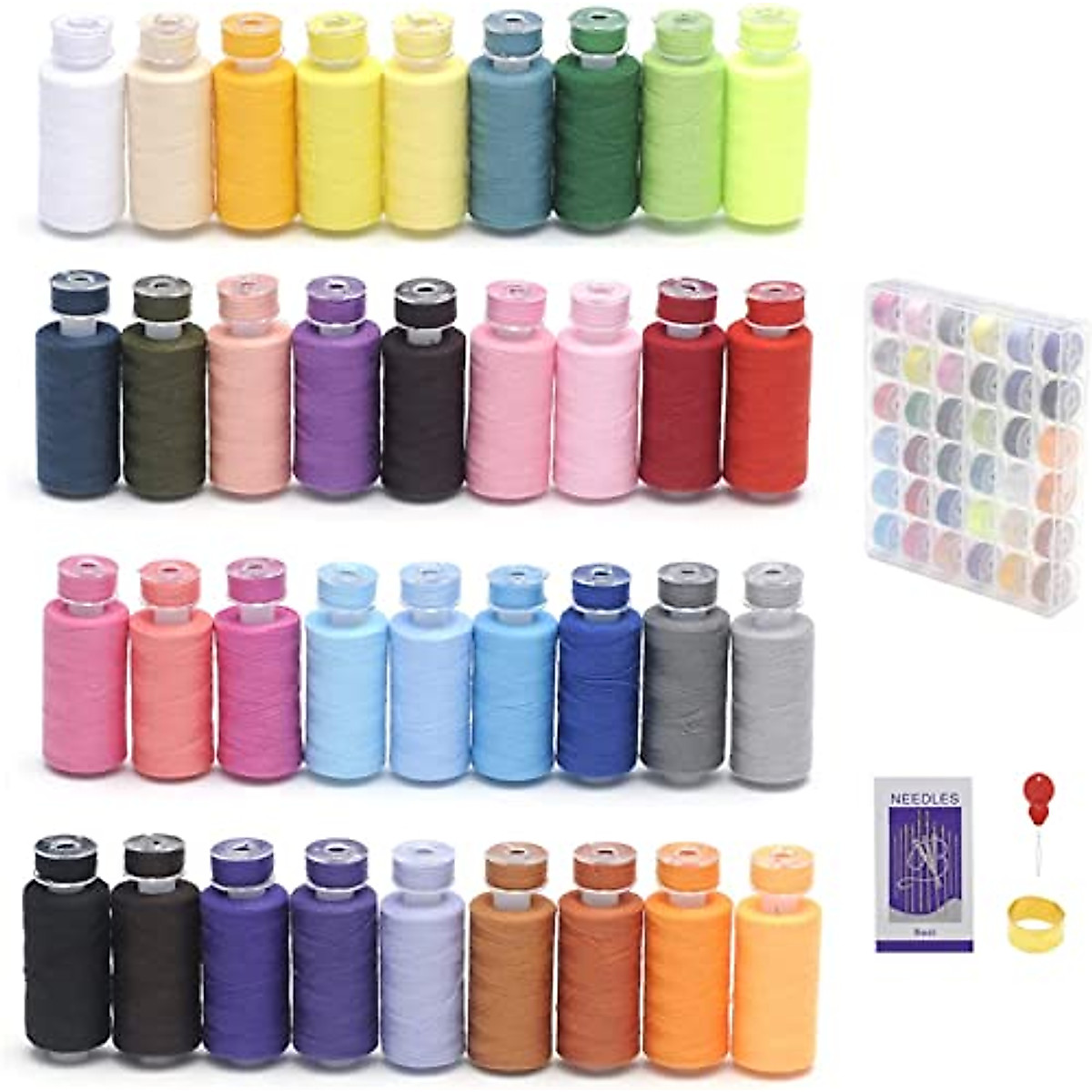 KEIMIXJIA 72Pcs Sewing Thread Kits, 36 Colors, Polyester, 550 Yards Per Spools, Prewound Bobbin Threads with Case, Compatible with Hand & Machine Sewing