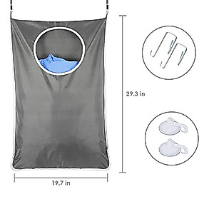 CYGQ Large Capacity Hanging Laundry Hamper Bag, Canvas Organizer Hanging Clothes Basket with Door Hooks & Strong Suction Cups for Bathroom (Grey)