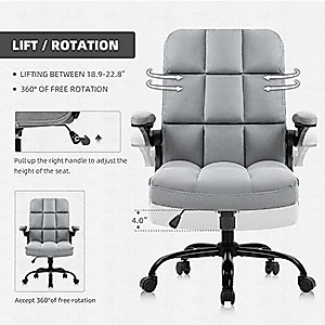 SEATZONE Home Office Chairs with Wheels, Comfortable Ergonomic Flip-up Armrest Adjustable Computer Desk Chair Backward Tilt