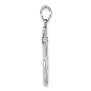 3D Fish Hook Charm In Real 14k White Gold 24 mm x 13 mm