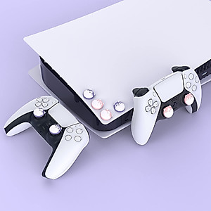 PlayVital Husky & Kitty Cute Thumb Grip Caps for PS5/4 Controller, Silicone Analog Stick Caps Cover for Xbox Series X/S, Thumbstick Caps for Switch Pro Controller - Pale Red & Light Violet