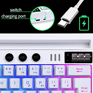 EQEOVGA L640 60% Wireless Gaming Keyboard,3300mAh Battery 2.4G Wireless Stand Design，RGB Backlit Waterproof Mini Compact 63 Key for PC/Mac Gamer, Typist, Travel, Easy to Carry on Business Trip(White)