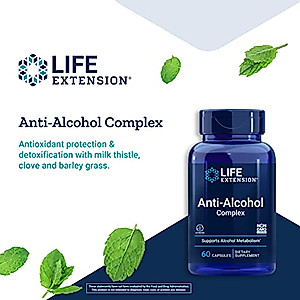 Life Extension Anti-Alcohol Complex - Hangover Relief Formula Supplement for Liver Health Support, Detox and Better Mornings After Drink - Gluten-Free, Non-GMO, Vegetarian - 60 Capsules