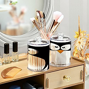 xigua 2 Pack Qtip Holder Dispenser Penguin Face 10 Oz Bathroom Organizer with Lids Storage Canister for Cotton Ball,Cotton Swab,Cotton Round Pads,Floss#215