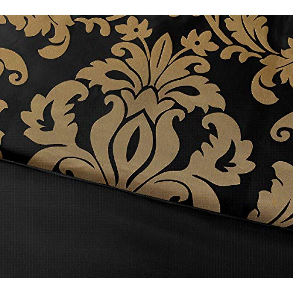 Chezmoi Collection 7-Piece Jacquard Floral Comforter Set/Bed-in-a-Bag Set, King, Black Gold