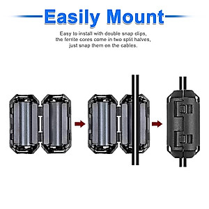 Viaky 12 Packs Rfi Emi Noise Suppressor Cable Clip, 0.5 Inch Inner Diameter Clip-On Filter Ferrite Ring Core for 13mm Wire Home Power Audio Device Coaxial Cables (Black)