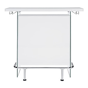 Pemberly Row 47.25" W Contemporary Wood Bar Unit in Gloss White/Clear