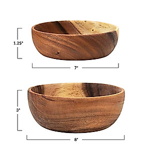 Creative Co-Op Acacia Wood, Set of 2 Bowl, Natural, 2