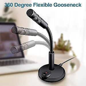 USB Computer Microphone,Plug and Play Desktop PC Laptop Microphone with Mute Button and LED Indicator for Streaming,Podcasting,Recording,Gaming,Skype,YouTube Mic for Mac or Window Black.