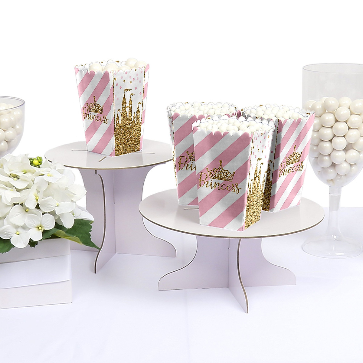 Big Dot of Happiness Little Princess Crown - Pink and Gold Princess Baby Shower or Birthday Party Favor Popcorn Treat Boxes - Set of 12