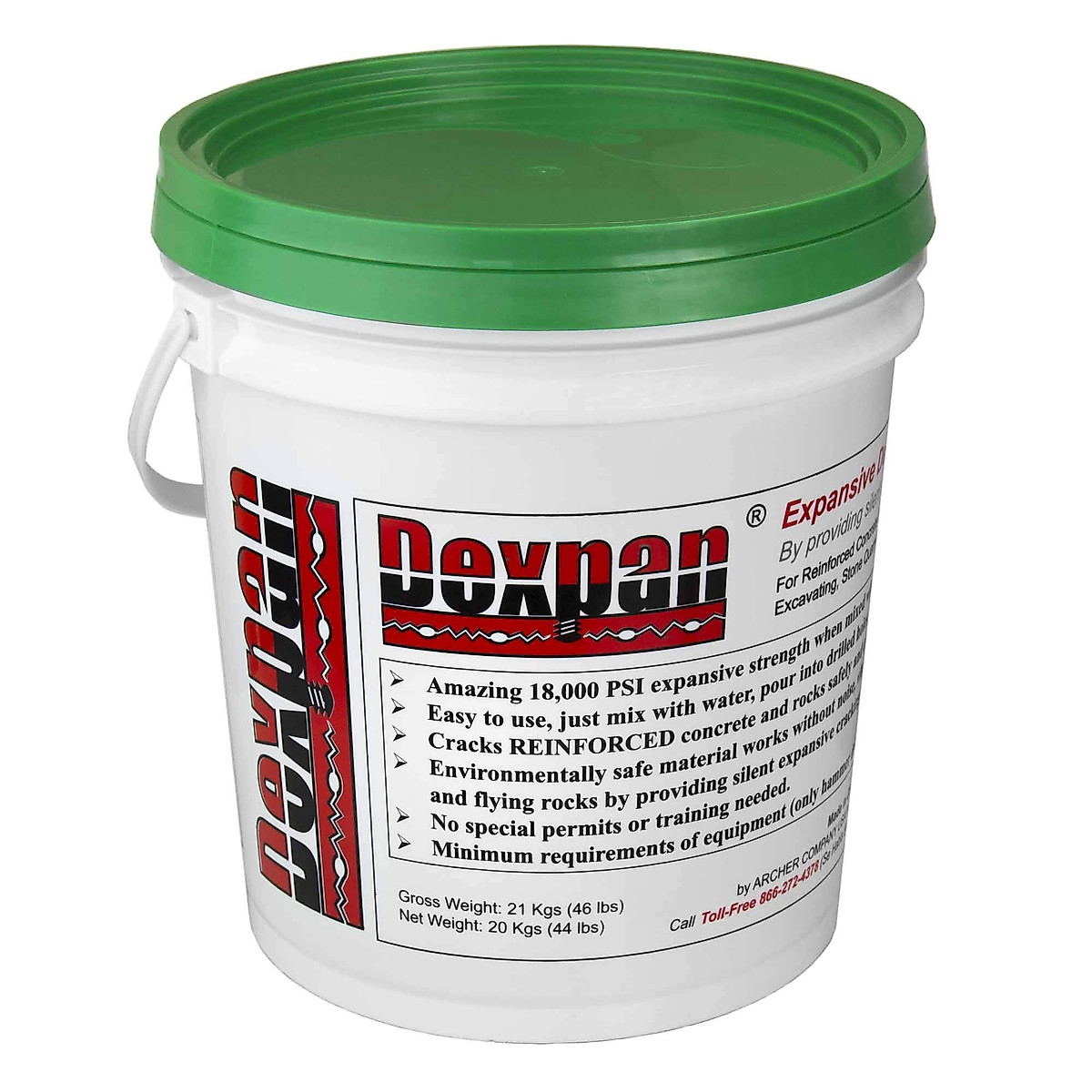 Dexpan Expansive Demolition Grout 44 Lb. Bucket for Rock Breaking, Concrete Cutting, Excavating. Alternative to Demolition Jack Hammer Breaker, Jackhammer, Concrete Saw, Rock Drill (DEXPAN44BKT2) (50F