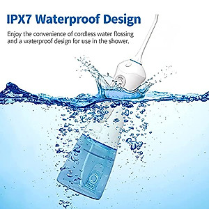 TUREWELL FC1592 Water Dental Flosser Cordless with Powerful Battery, Oral Irrigator for Teeth Cleaner, 3 Modes and 4 Jet Tips, IPX7 Waterproof,300ML Detachable Water Tank for Home and Travel (White)