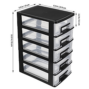 STOBAZA 5 Drawer Plastic Storage Drawer Unit, Plastic Drawers Organizer, Clear Storage Drawers, Small Makeup Containers Office Stationery Organizer Storage Bins with Drawers - 8.3 x 6 x 12.4 inch