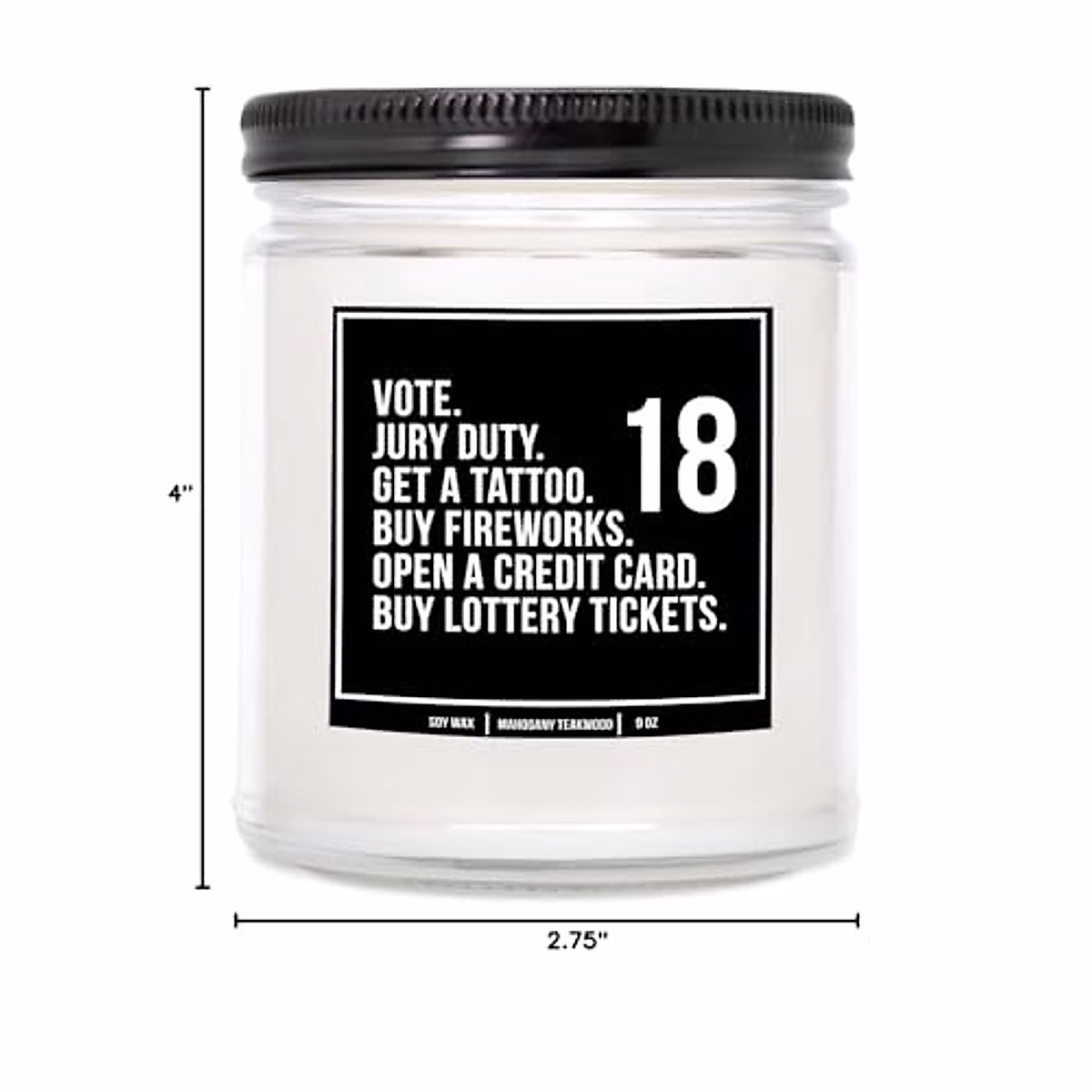 YouNique Designs 18th Birthday Candle 9oz Candle Gifts for 18 Year Old Girl, Boy, Daughter, Son, Male, Him, 18th Birthday Candles Gifts for Turning 18, 18th Birthday Present (Mahogany Teakwood)