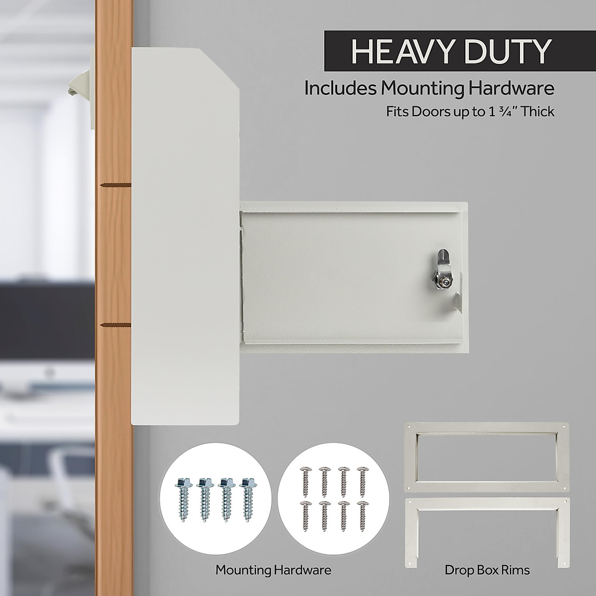 Durabox Through-The-Door Drop Box Deposit Safe 12 x 6 x 15 - Heavy Duty Steel Mailbox with Lock for Receiving Mail, Checks, Letters, Cash and More for Home, Office and Commercial Use (D500) (Gray)