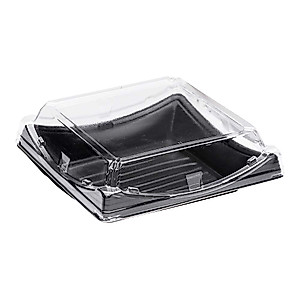 Restaurantware Roku 7.25 Inch Sushi Trays 100 Disposable Sushi Containers With Lids - Square Take Out Containers For Appetizers Entrees or Desserts Black Plastic To Go Containers
