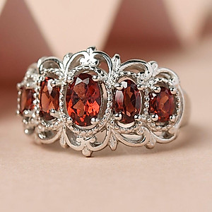 Shop LC Red Garnet Victorian 5 Stone Ring for Women Platinum Plated Jewelry Wedding Gifts for Women Size 9 Ct 1.35 Birthday Gifts