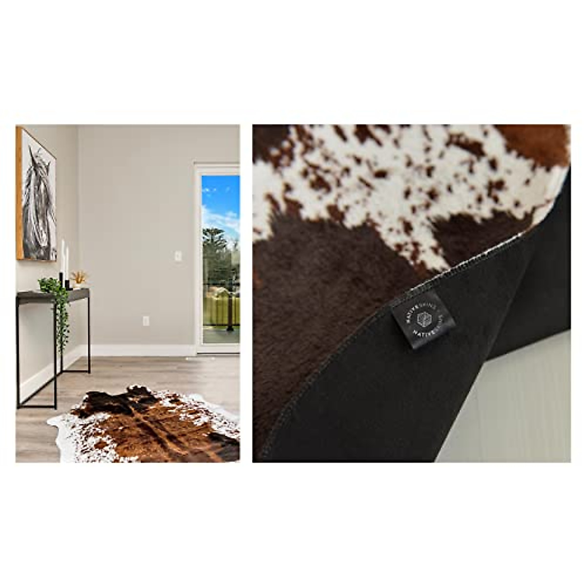 NativeSkins Faux Cowhide Rug (4.6ft x 6.6ft) - Cow Print Area Rug with Faux Suede No-Slip Backing (Brown)