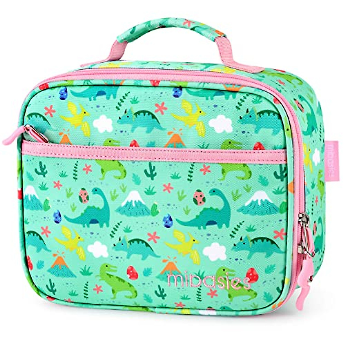 mibasies Girls Backpack for Elementary School with Insulated Lunch Bag (Light Green Dinosaur Forset)