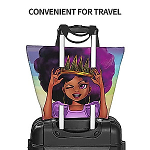 fekupizz Afro Black Girl With Purple Hair Canvas Tote Bag, Women Large Shoulder Bag, Shopping Bag