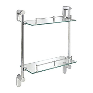 MODONA Double Wall Glass Shelf with Pre-Installed Rail - Polished Chrome - Oval Series - 5 Year Warrantee