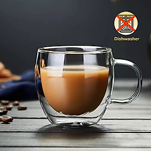 Mfacoy Double Wall Insulated Glasses Espresso Cups Set of 4, 5 oz Clear Coffee Cups with Handle, Espresso Shot Glasses, Suit for Espresso Machine, Latte, Cappuccino, Glass Coffee Mugs