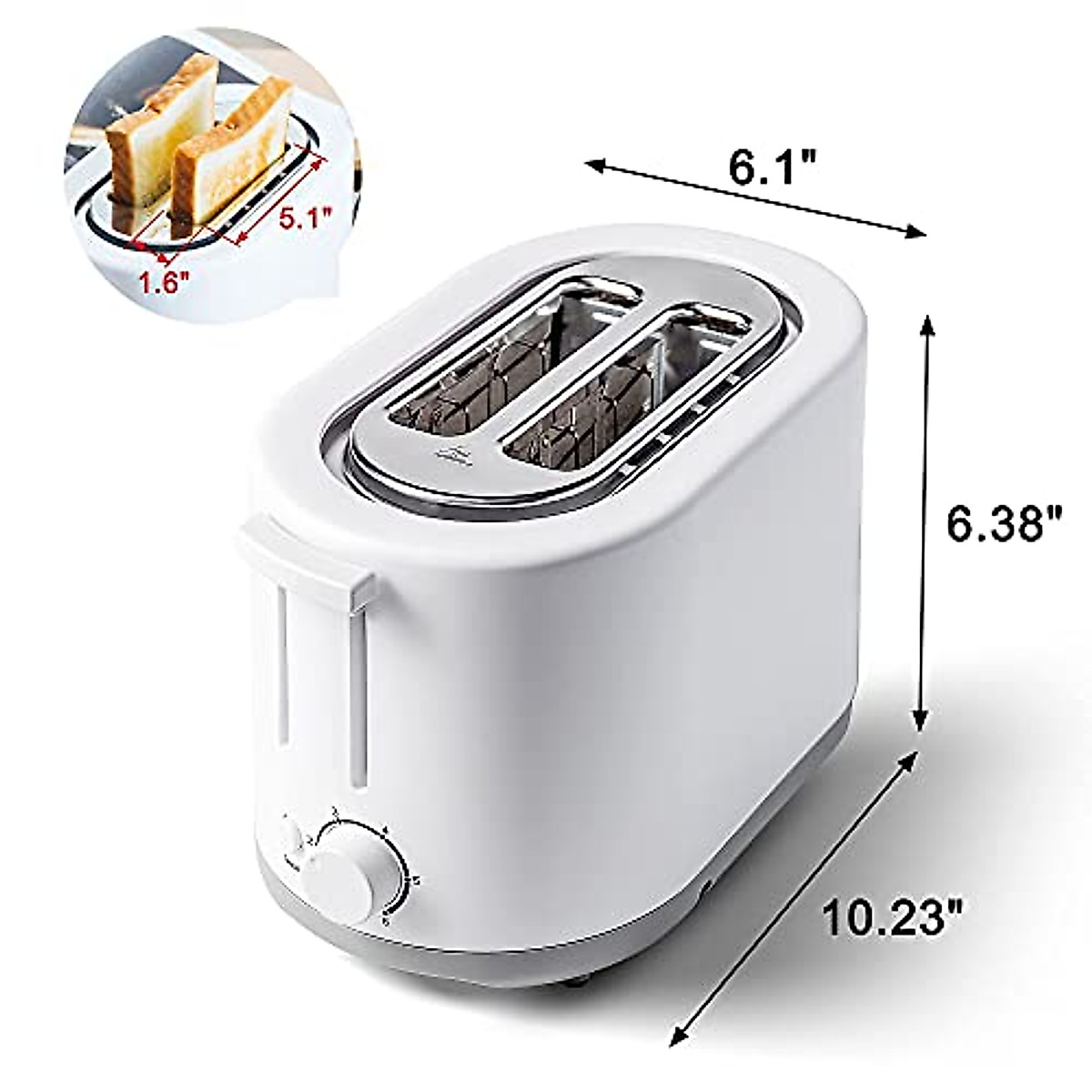 2 Slice Toaster, ROCKURWOK Extra Wide Toaster with Toast Boost, Slide-Out Crumb Tray, Auto-Shutoff and Cancel Button, White