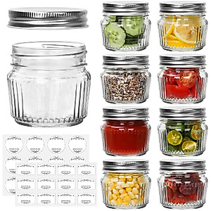 Cehomi Small Glass Mason Jars with Lids - 4 oz Vintage Canning Jars, Pickling Jars for Jelly, Jam, Honey, Pickles, Spice, Essential Preserver for Home Storage and Gifting 8 Pack