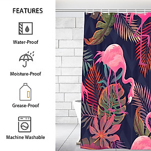 Aglebo Shower Curtain Abstract Flamingos Fabric Shower Curtain Set with 12 Hooks Water-Proof 72 * 72 Inches for Bathroom Beach Caravan Hotel