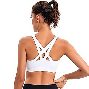 Cordaw Women Sports Bra Zipper Front Criss Cross Strappy Back Medium Impact Supportive Zip Up Bra-White 4XL