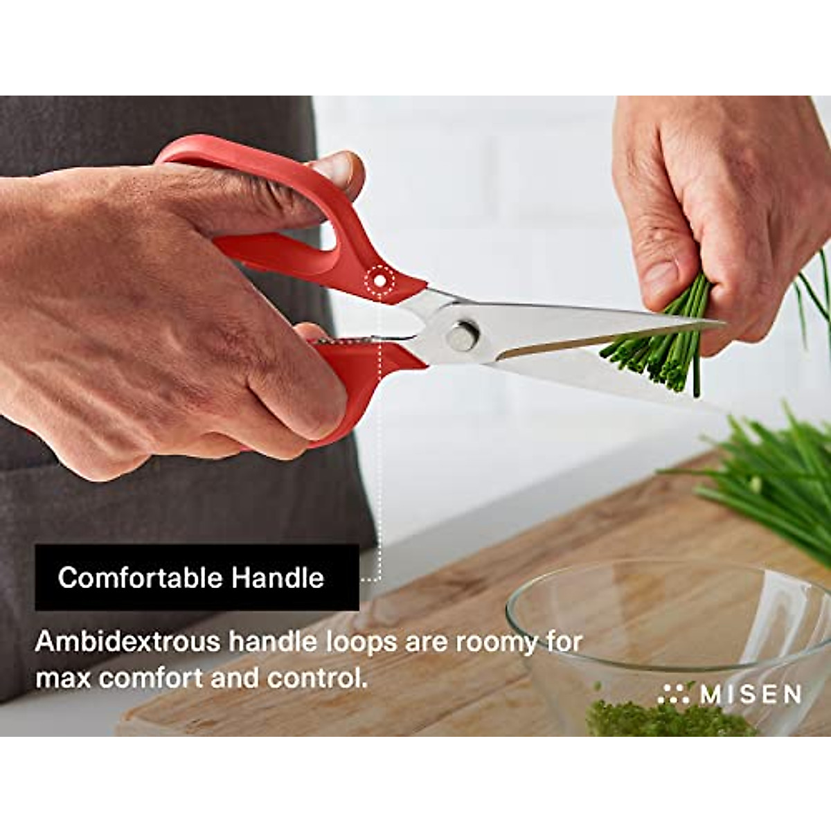Misen Kitchen Scissors - Multipurpose Kitchen Shears - Heavy Duty Food Scissors - Dishwasher Safe Meat Scissors, Red