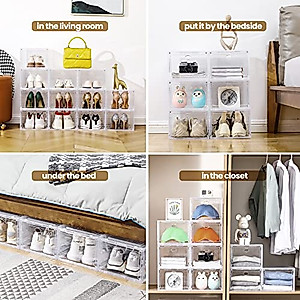 Amllas 10 Pack Clear Shoe Boxes Stackable,Shoe Storage for Closet,Sturdy Box Containers with Door,Sneaker Storage,Easy to Assemble,Fit up US Size 12(13.8”x 9.84”x 7.1”)