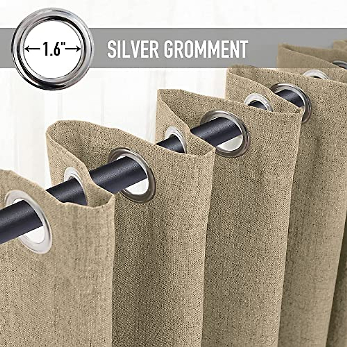 100% Blackout Sliding Door Curtains Patio Door Curtains Linen Textured Extra Wide Curtains 84 Inch Length Grommet Curtain Drapes for Living Room Curtain Panels(W100 x L84 1 Panel, Natural)