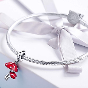 ABAOLA Botany Charm 925 Sterling Silver Cactus Charm Flowers Beads for Fashion Charms Bracelet & Necklace (Mushroom Charm)