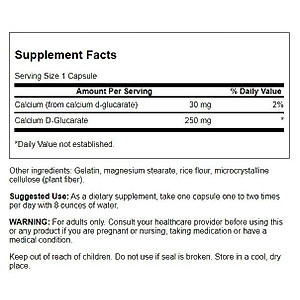 Swanson Calcium D-Glucarate 250 Milligrams 60 Capsules