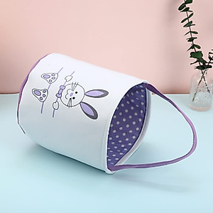 Waarms 2 Pack Easter Bunny Basket Bags for Kids, Canvas Cotton Personalized Egg Basket Hunt Bags Cute Rabbit Print Buckets for Easter Eggs, Candy, Gift (Blue, Purple)