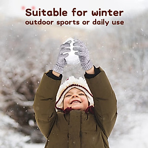 HAITHO Kids Winter Gloves 3 Pairs, Chenille Knit Gloves for Cold weather, Children Warm Fleece Lined Touchscreen Gloves, Thermal Toddler Gloves for Teen Girls Boys 3-8 Years