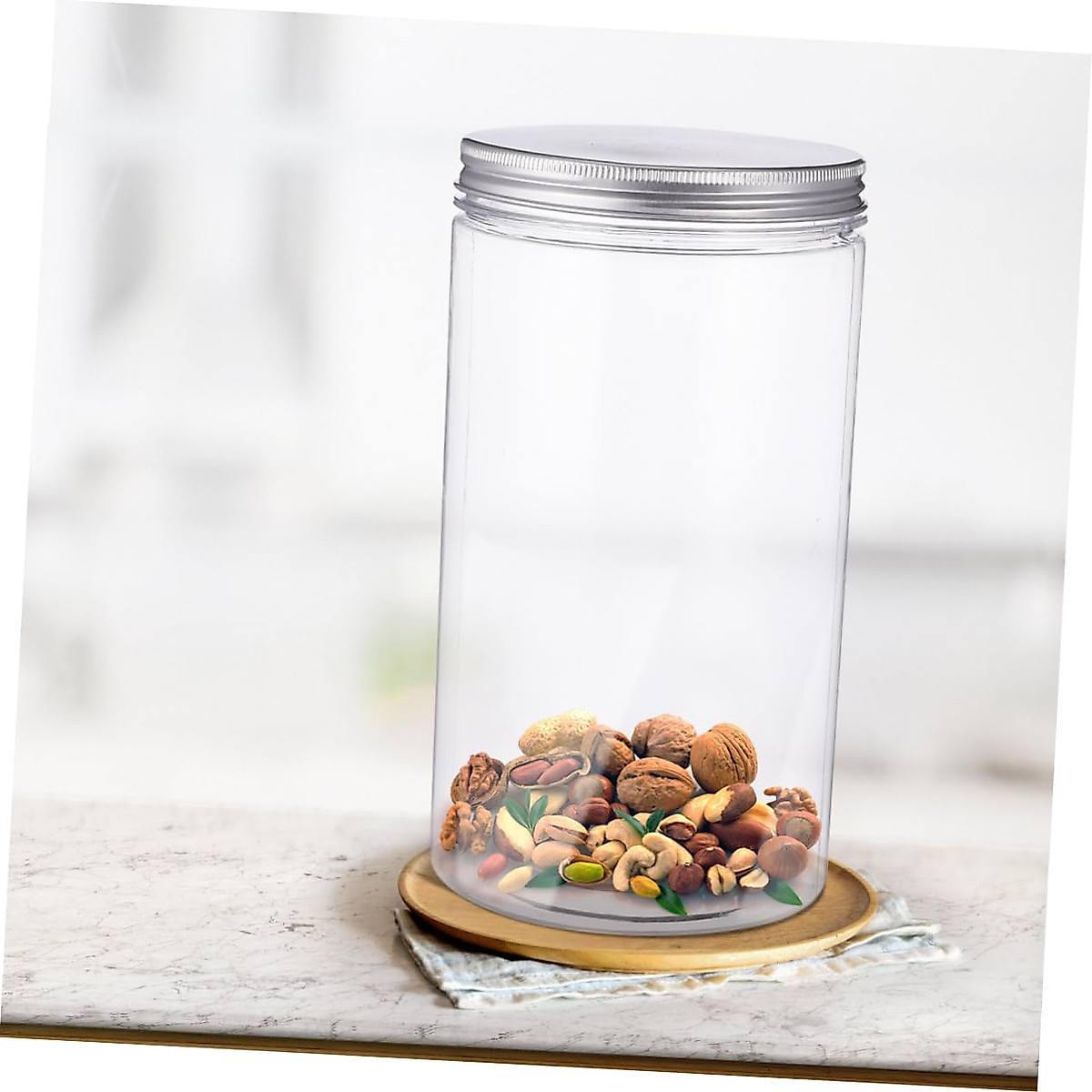Cabilock 4pcs Plastic Cereal Storage Container Plastic Food Storage Container Tank Food Storage Jar with Lid for Loose Tea Sugar Dry Grains Food Coffee Bean 10cm