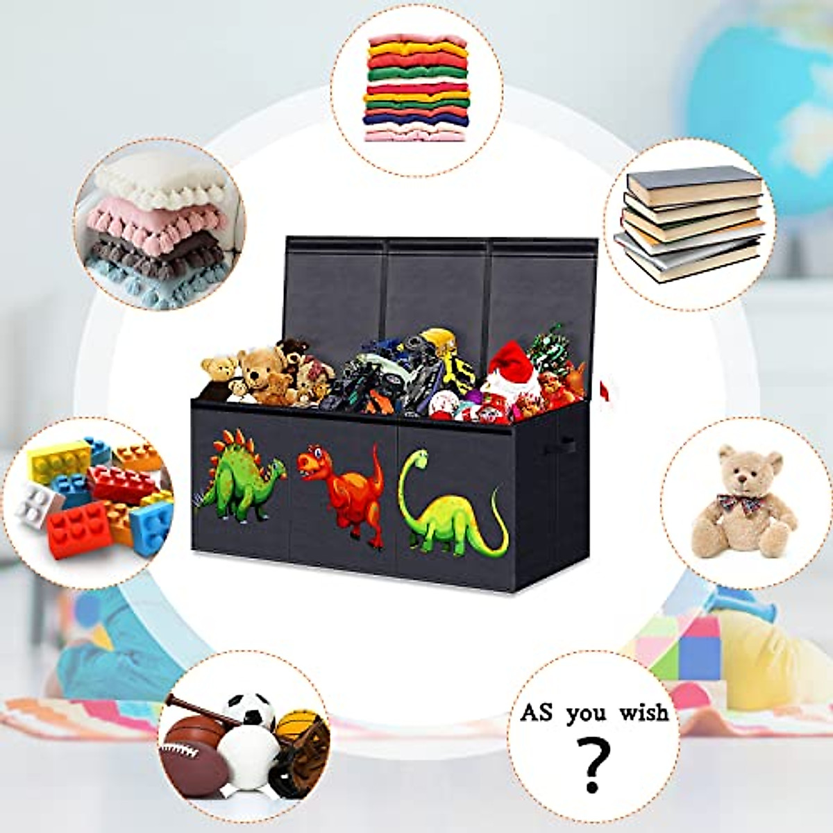 ANNKIE Extra Large Toy Box Chest for Boys, Collapsible Sturdy Storage Bins with Lids, Large Toy Box Chest Storage Organizer for Kids,Girls, Nursery Room, Playroom, Closet, 40.6"X16.5"X14.2"(Dinosaur)