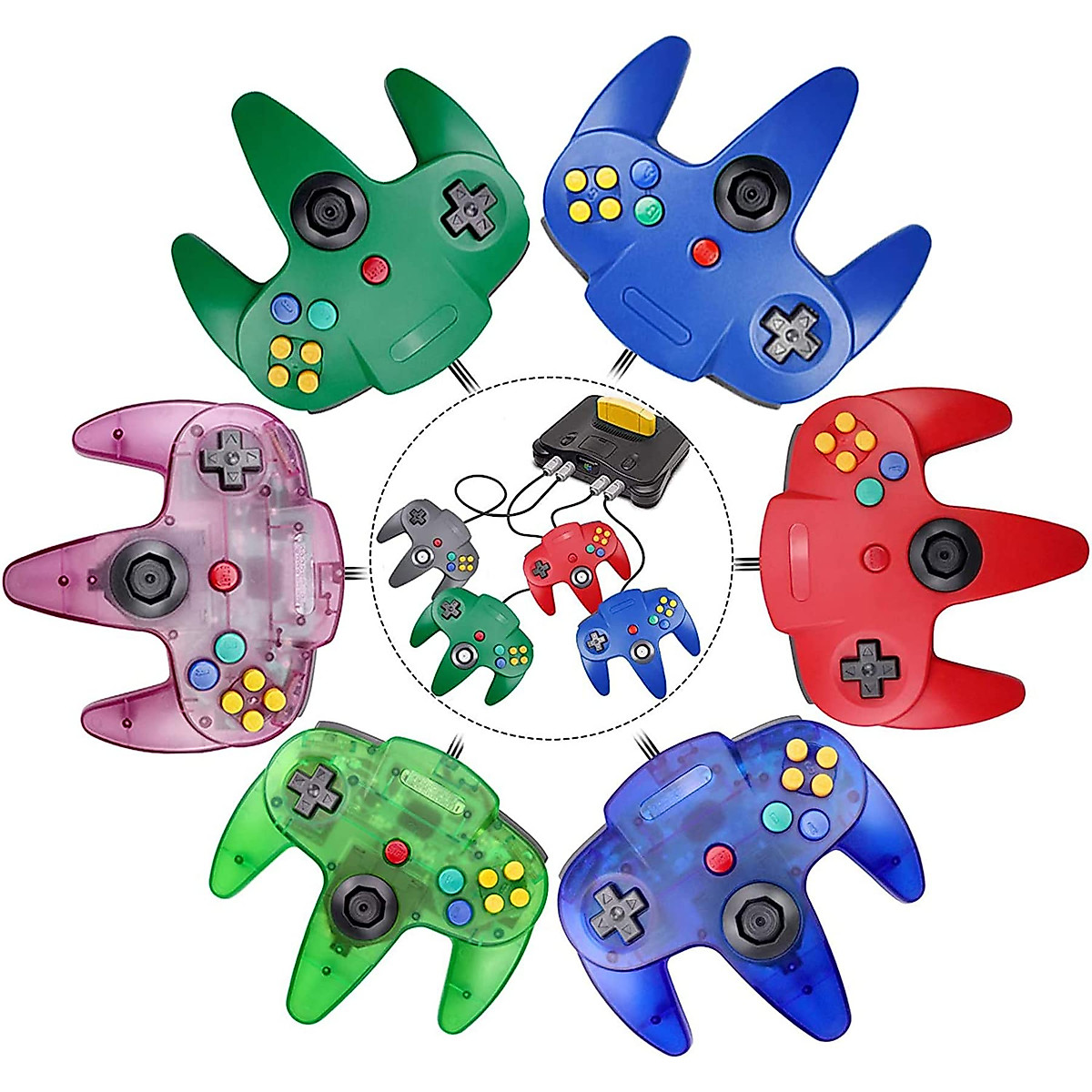 King Smart Birsppy N64 Controller, Wired N64 Controllers with Upgraded Joystick for Original Nintendo 64 Console (Jungle Green and Clear Purple)