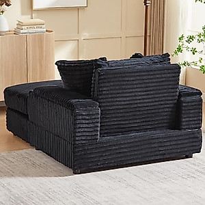 Verfur Oversized Chaise Lounges Indoor - 43.3" Deep Seat Sectional Sofa Corner Couch with Movable Ottoman, Storage Armrest & Cupholders- Plush Corduroy Upholstered Lounge Chair for Living Room Office