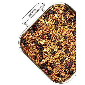 All-Clad Specialty Stainless Steel and Plastic Lid Square Covered Baking Pan 8x8 Inch Oven Broiler Safe 600F Pots and Pans Silver