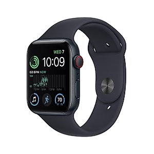 Apple Watch SE (2nd Gen) (GPS + Cellular, 44mm) - Midnight Aluminum Case with Midnight Sport Band, S/M (Renewed)